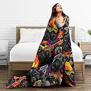 Monster Truck Blanket 50"x40" Ultra-Soft Fleece Throw Anti-Pilling Flannel Soft Cozy Fleece for Sofa Bed Room Decor Car Bed Camping Keep Warm Decor Boys Adults Birthday Gifts
