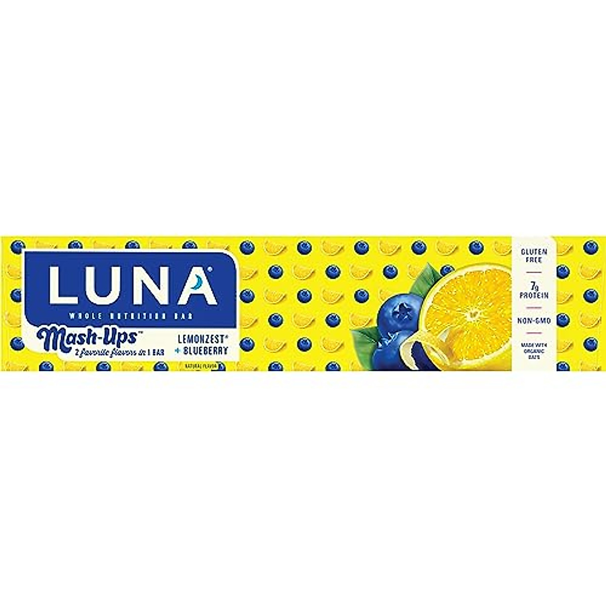 LUNA Mash-Ups - LemonZest + Blueberry Flavor - Gluten-Free - Non-GMO - 7-9g Protein - Made with Organic Oats - Low Glycemic - Whole Nutrition Snack Bars - 1.69 oz. (15 Count)