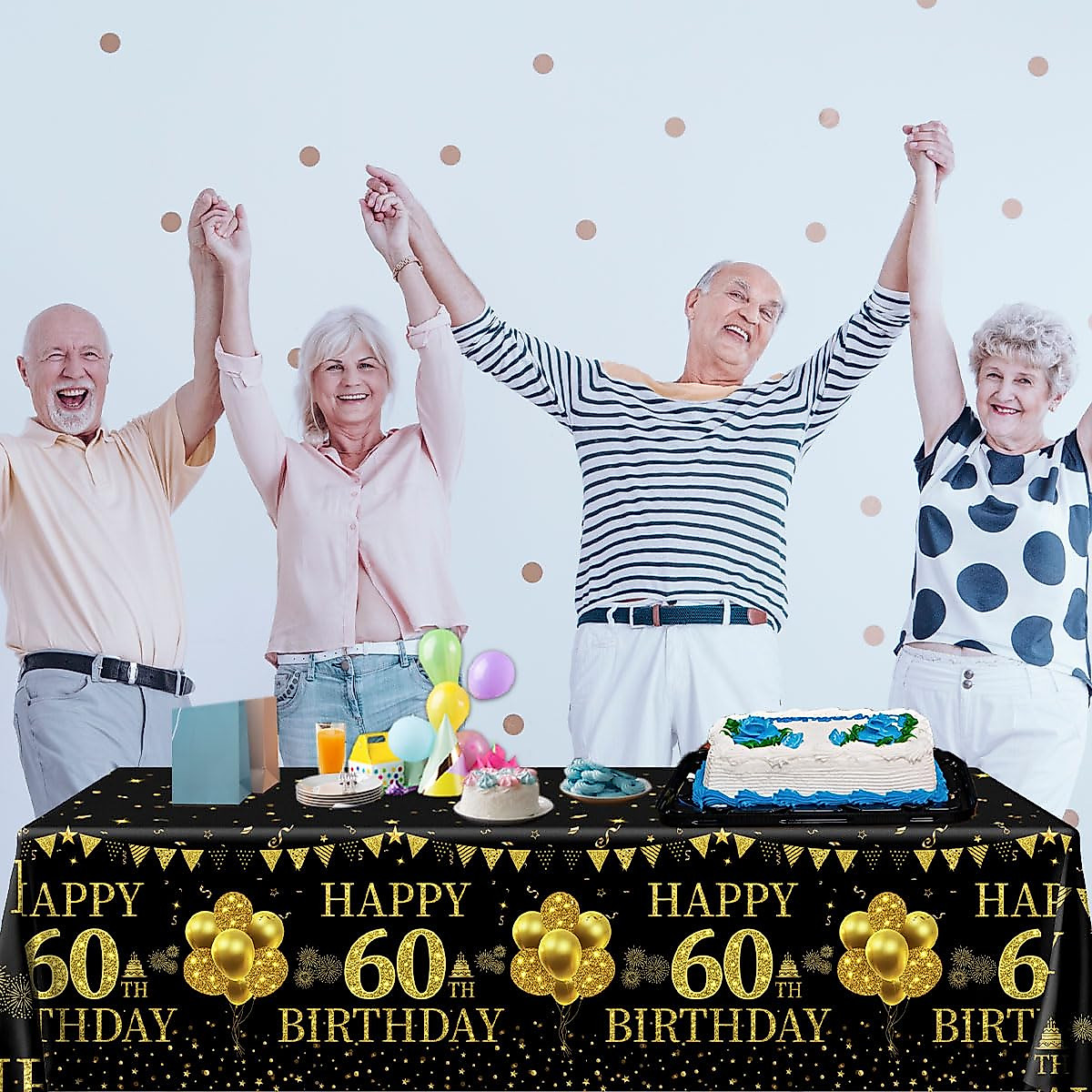 Pymurod 3Pcs 60th Birthday Tablecloth Decorations 60 Year Old Birthday Decorations Black Gold Happy 60 Birthday Table Cloth Rectangle Table Decorations 60th Birthday Party Favors