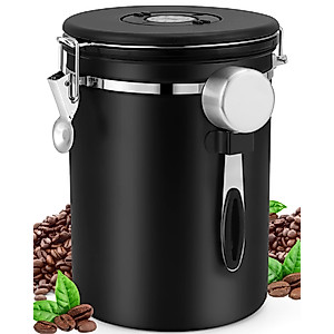ZWOOS 2 lbs Coffee Canister for Ground Coffee, Coffee Bean Containers, Coffee Storage Airtight Canister with Scoop, Black, 2800 ml