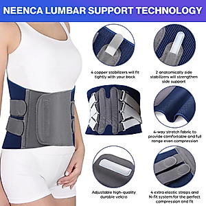 NEENCA Back Support Brace, Adjustable Lumbar Support for Pain Relief of Back/Lumbar/Waist, Waist Wrap with Spring Stabilizers for Injury, Herniated Disc,Sciatica, Scoliosis and more - FSA/HSA APPROVED