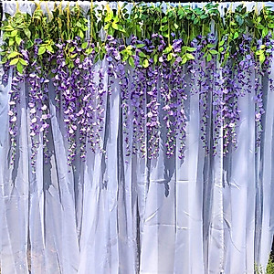 6 Pieces Wisteria Artificial Flower 45 inch Bushy Silk Vine Ratta Hanging Garland Hanging for Wedding Party Garden Outdoor Greenery Office Wall Decoration (Pruple Blue(6 pcs))