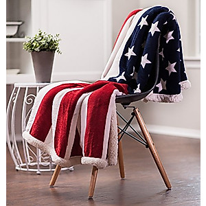 Chanasya Patriotic US Flag Print Sherpa Throw Blanket - Lightweight Microfiber for Couch and Bed - Great Gift for Veteran, Friend, Men, Women, Proud American House (60x70 Inches)
