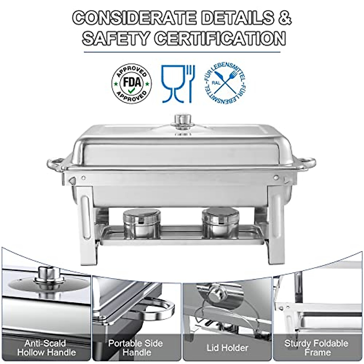 THXSUN 2-Pack 9QT Chafing Dish Buffet Set, Stainless Steel Full Size Chafers and Buffet Warmers Sets, Foldable Chafing Dishes with Pan, Lid, Frame, Fuel Holder for Catering Party Banquet (Upgrade)