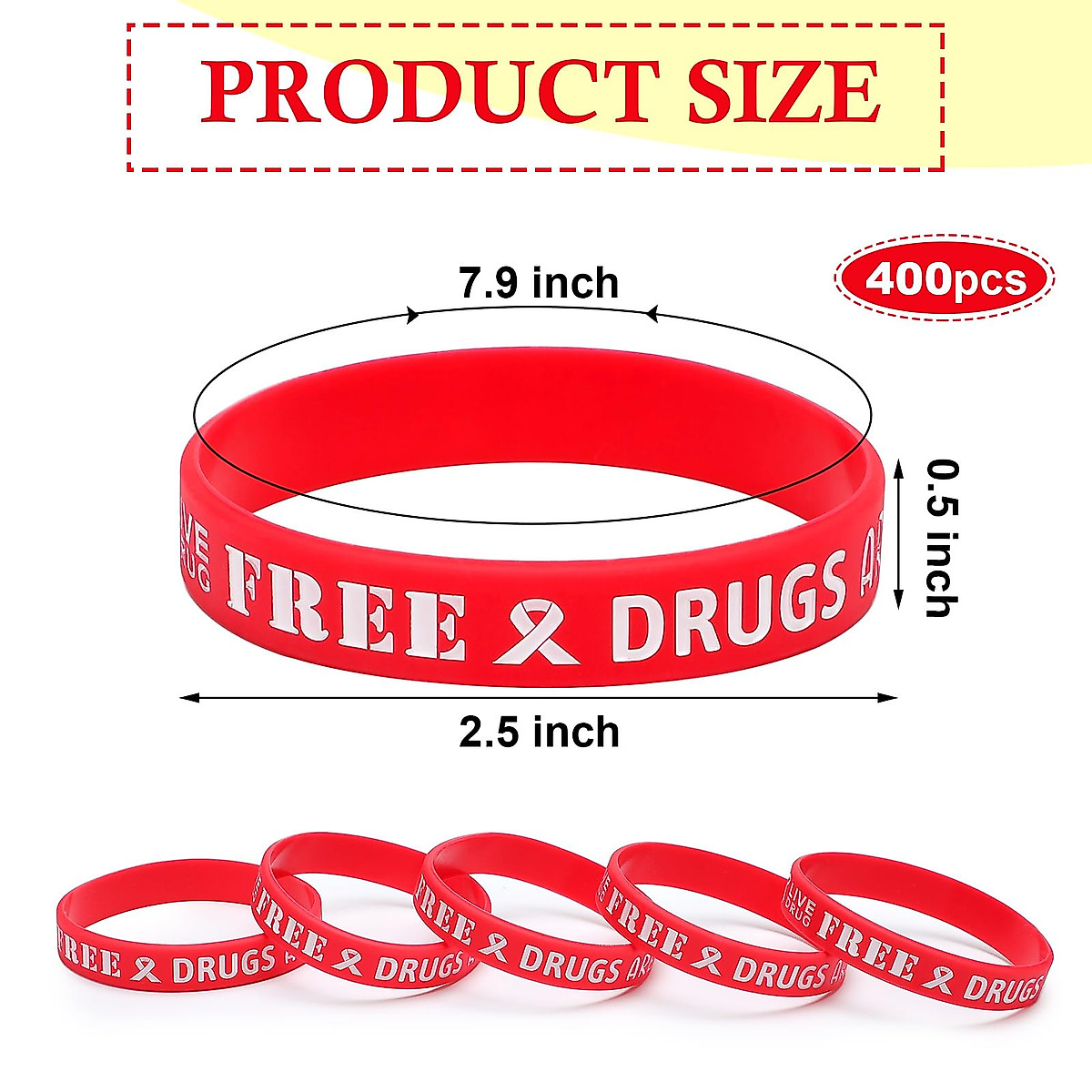 Jenaai Red Ribbon Awareness Silicone Bracelets Drug Free Silicone Rubber Wristbands Red Ribbon Week Soft Red Wristbands for Red Ribbon Week School Events Charity Campaigns Gifts Supplies (400 Pcs)