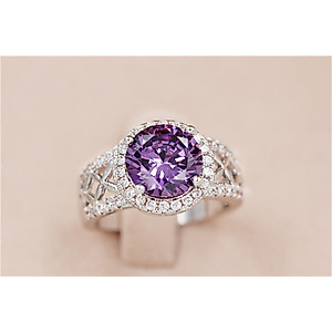 Uloveido Purple Cubic Zirconia Silver Wedding Band Bridal Jewelry Ring for Women J679-Silver-Purple-7