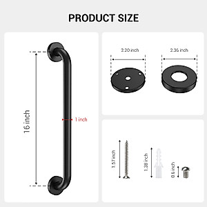 16 Inch Grab Bars for Bathtubs and Showers Black, Safety Shower Grab Bars for Seniors Elderly Handicapped, Handicap Grab Bars for Shower with Concealed Screws, Tesuchan
