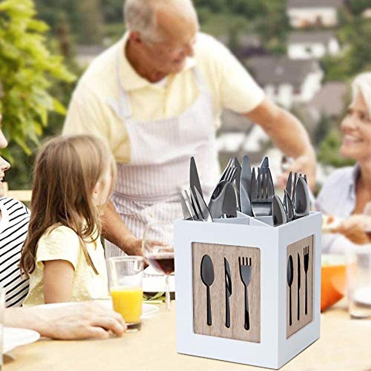 handrong Silverware Caddy Wooden Utensil Cutlery Flatware Caddy Utensils Holder Flatware Cutlery Storage Organizer Holds Spoons Forks Knifes for Kitchen