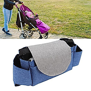 Baby Stroller Bag, Baby Stroller Accessories Bag Reusable Oxford Cloth Stylish Portable Large Capacity for All Strollers(Blue Gray)