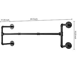 MyGift Wall Mounted Industrial Black Metal Clothes Rod Rack Hanging Garment Bar with Realistic Pipe Bar for Closet Storage and Retail Display