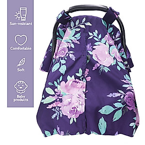 Baby Car Seat Cover and Newborn Bassinet Sheet,Purple Flower Baby Sheet Peekaboo Opening Minky Carseat Canopy for Girl