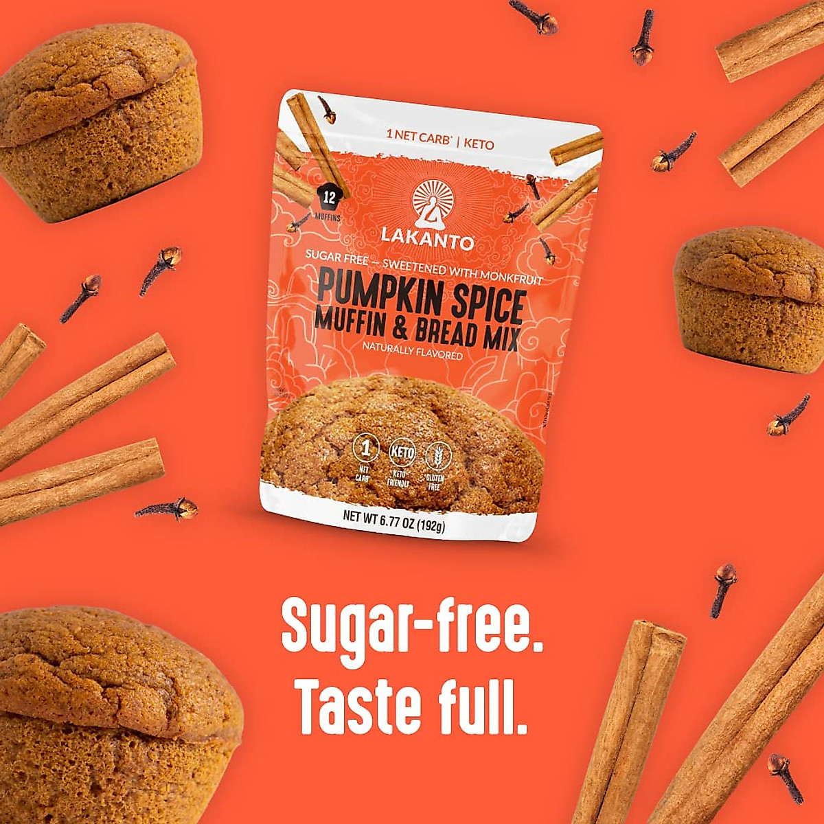 Lakanto Sugar Free Pumpkin Spice Muffin and Bread Mix - Sweetened with Monk Fruit, Keto Diet Friendly, Gluten Free, Dairy Free, 1g Net Carbs - Makes 12 Muffins