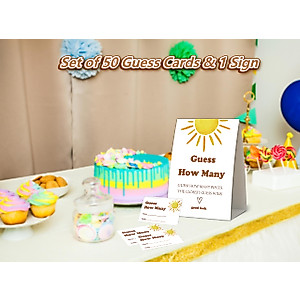 Here Comes The Sun Shower Game,Guess How Many,Baby Shower Games,Wedding Shower Games,Baby Shower Decorations Gender Neutral,Bridal Shower Decoration,Birthday Party Game,50 guess Cards & 1 Sign -11