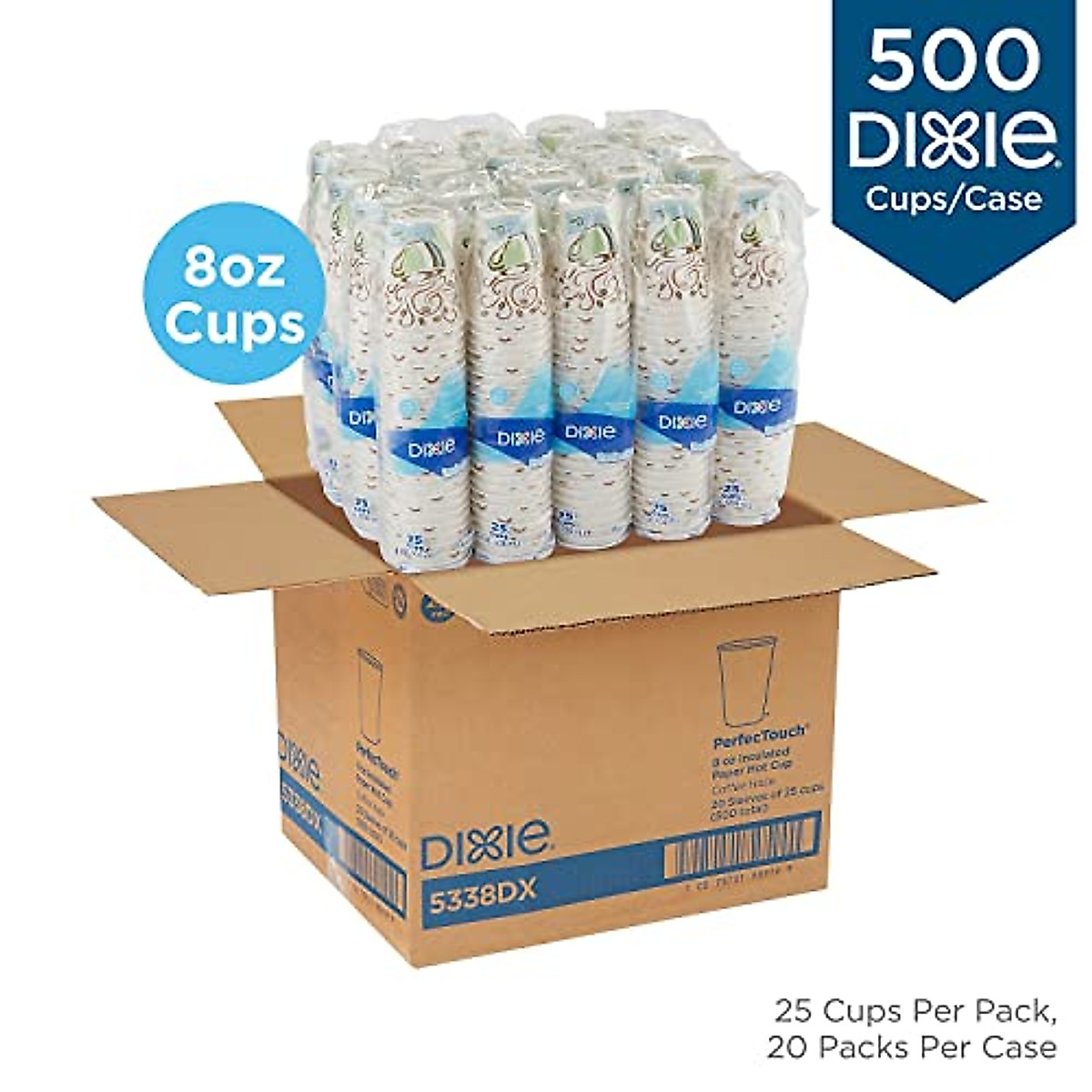 Dixie PerfecTouch Insulated Paper Hot Cups, 8 oz., Coffee Haze, 500/Carton (5338DX)