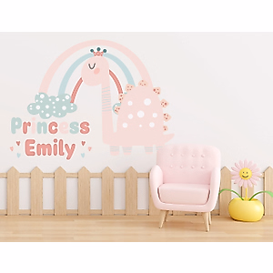 Dinosaur Wall Stickers Customizable - Dinosaur Baby Girl Nursery Decor - Baby Name Wall Decor - Baby Girl Room Decor for Nursery - Dinosaur Decals - Safari Stickers - Dinosaur Wall Decal Decor