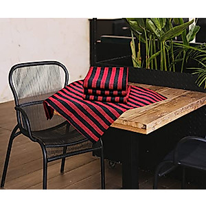 6 Pack Red Cotton Dish Towels - 16 X 27 Inch - Kitchen Towel Linen - Classic Farmhouse Dish Towels - Cotton Tea Towels - Black Striped Dish Towels - Striped Cotton Towels, Reusable, Red & Black