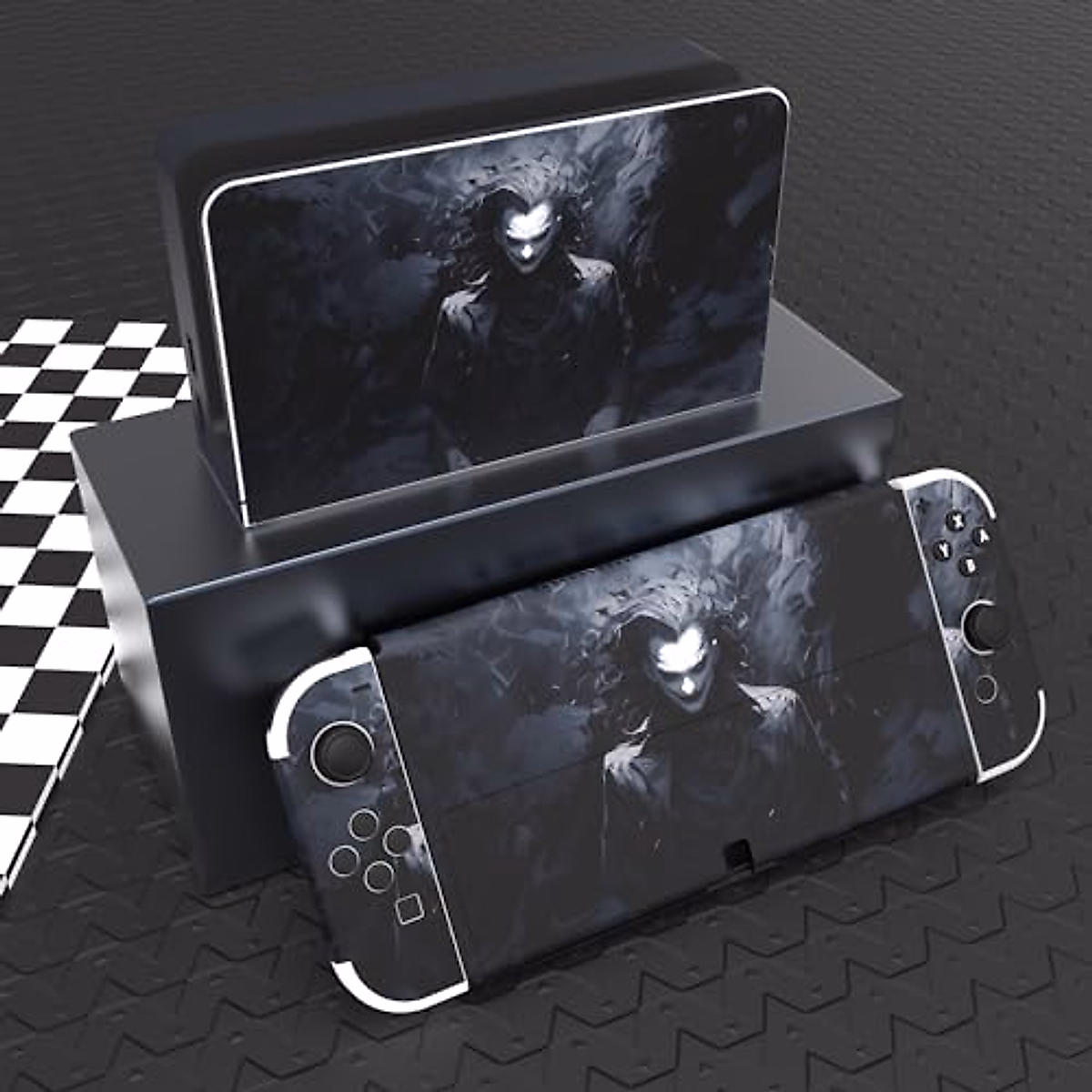PlayVital Full Set Protective Stickers for Nintendo Switch OLED Model, Customized Vinyl Decal Skins for Switch OLED Console & Joycon & Dock & Grip - Dark Clown