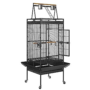 SUPER DEAL 68-inch Large Bird Cage with Rolling Stand African Grey Parrot Chinchilla Finch Cage Macaw Conure Cockatiel Cockatoo Pet House Wrought Iron Birdcage, Black