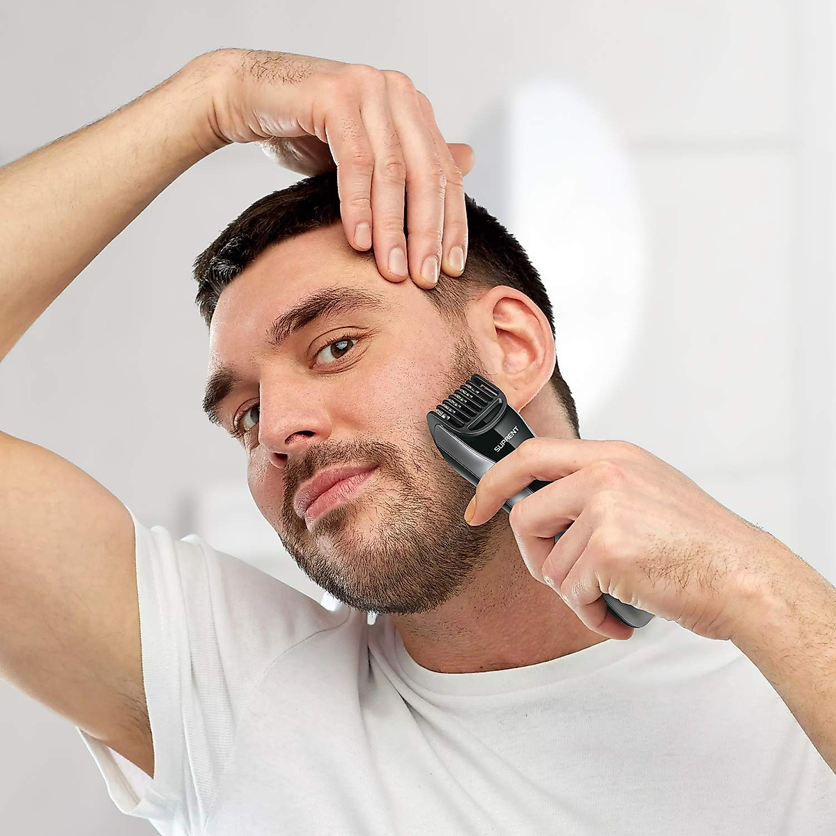 SUPRENT Beard Trimmer Adjustable length 7 Built-in Precise Lengths 2mm-14mm Beard Trimmer with 1 hour Fast&Quick USB Charge, Li-ion Battery