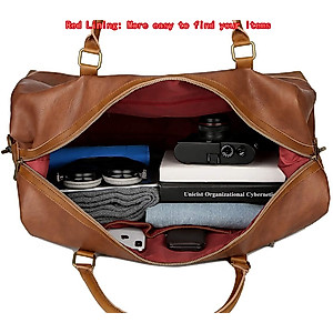 BAOSHA Leather Travel Duffel Tote Bag Overnight Weekender Bag Oversized for Men and Women HB-14 (Brown)