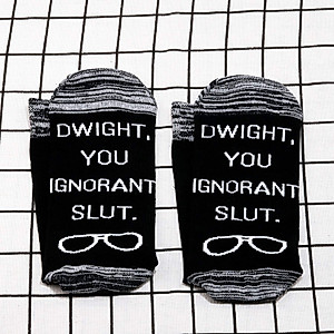 JXGZSO 2 Pairs Tv Show Inspired Socks Funny Fan Gift Dwight You Ignorant Slut Socks(Dwight)