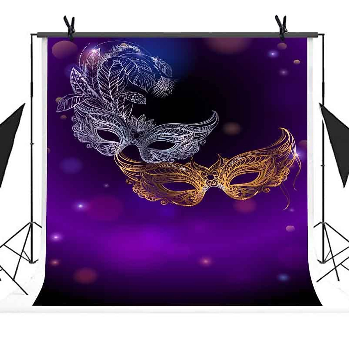 PHMOJEN Prom 2023 Backdrop Gold and Silver Mask Masquerade Violet Photo Backdrop for Graduation Prom Party Decor, Polyester 10x10ft Dress-up Party School Dance Backdrop Photo Studio Props BJLSPH1431