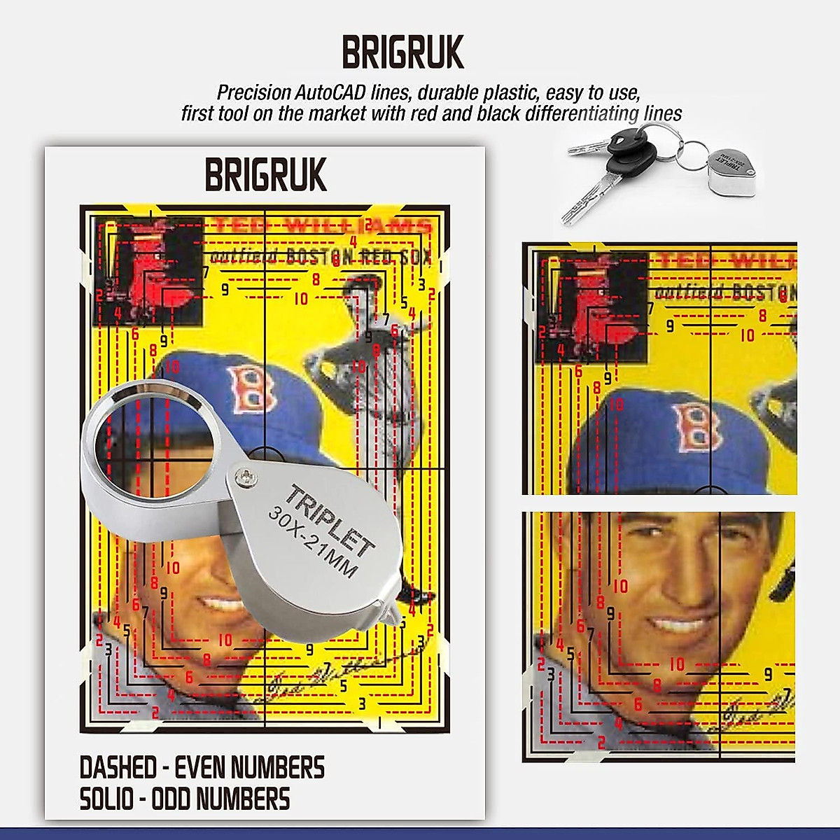 Sports Card Grading Kit Centering Tool, LED Magnifying Table Lamp for Handsfree, High Intensity Magnifying Loupe, Microfiber Cloth