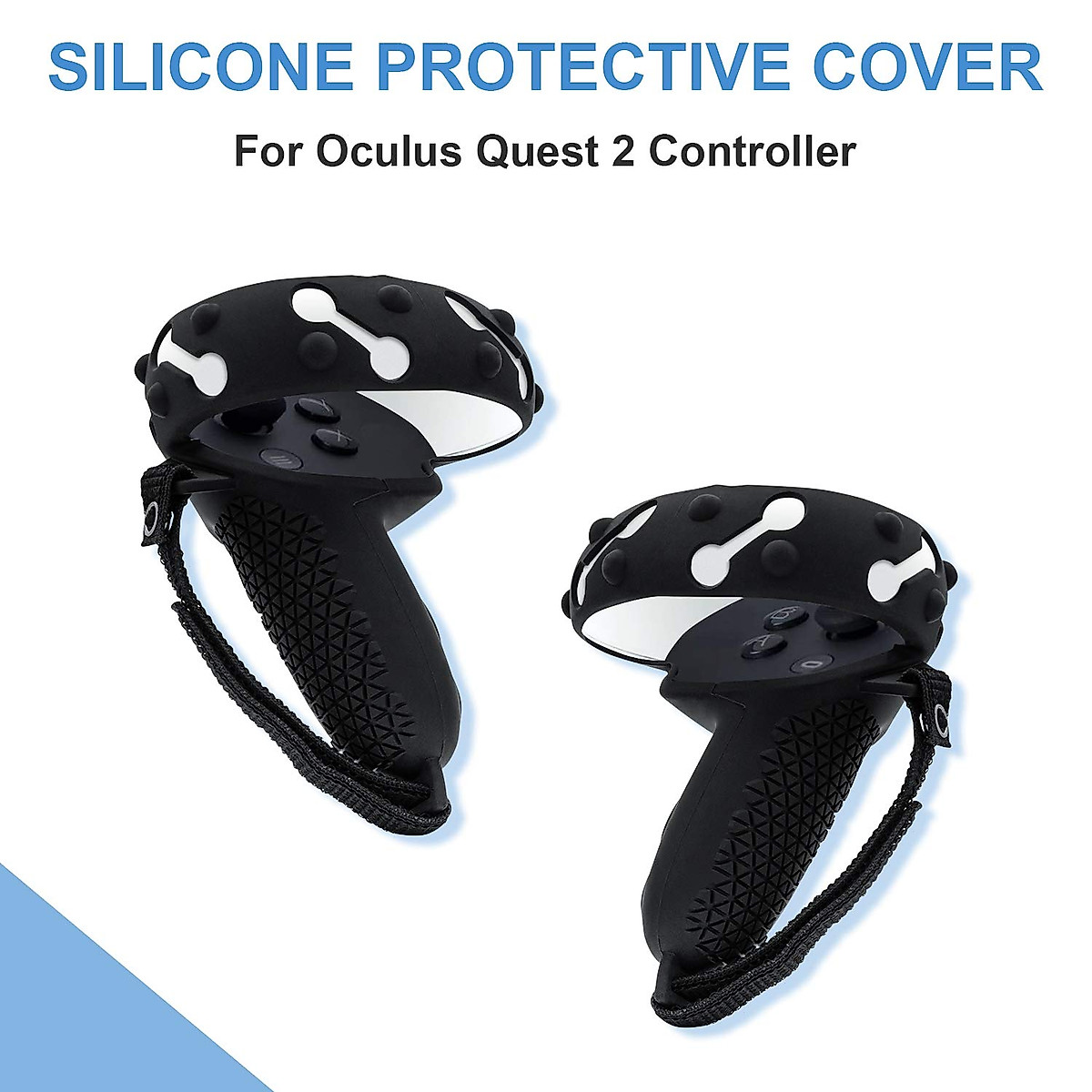 Mcbazel 1 Pair Controller Grip Cover for Oculus Quest 2, Anti-Slip and Anti-Fall Silicone Grip Protective Cover Case with Hand Strap for Oculus Quest 2 Controller - Black