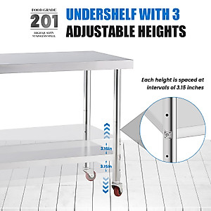 KUARBARR Stainless Steel Table for Prep & Work with 4 Caster Wheels with Adjustable Undershelf 24 x 30 NSF Metal Commercial Kitchen Worktable for Restaurant Home Outdoor