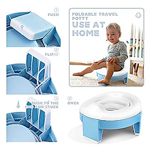 3-in-1 Go Portable Toddler Potty Seat for Travel, Folding Potty Training Toilet Chair with Travel Bag, Lightweight Potty Trainer for Travel Home Car Camping Use for Kids Baby