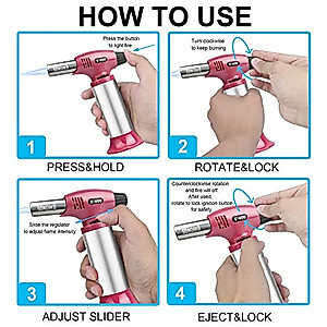 Sondiko Butane Torch PS400, Culinary Kitchen Torch Refillable Blow Torch Lighter with Safety Lock&Continuously Flame for Cooking, Creme Brulee, BBQ, DIY&Soldering(Butane Gas not Included)