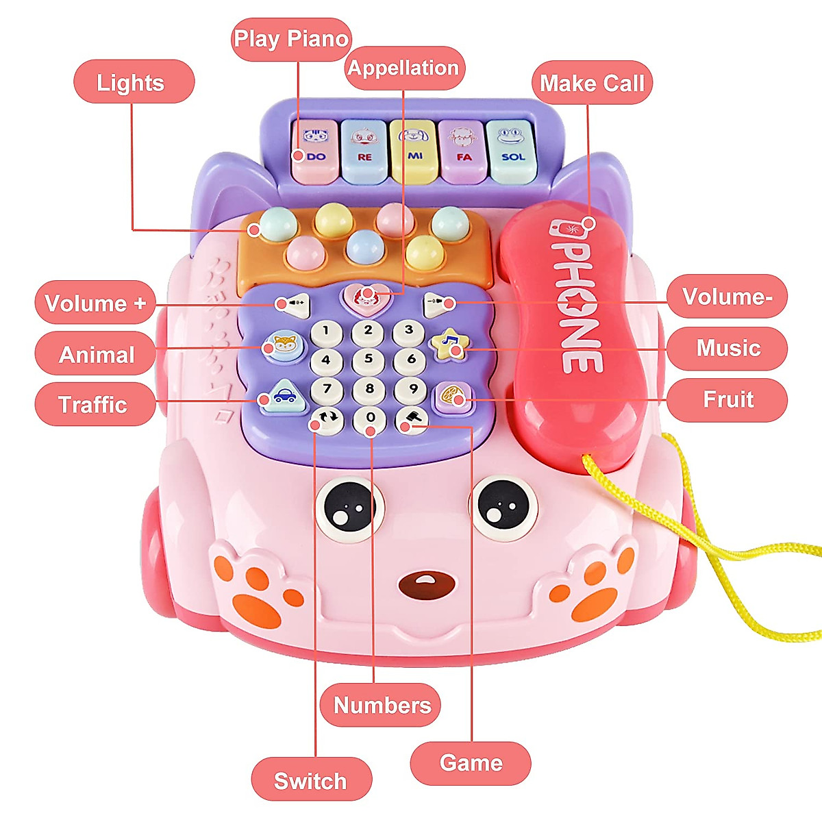 Children Telephone Toy Cartoon Simulated Landline Smartphone Drag Function Call Play Piano Early Education Music Learn Hit Hamster Children Enlightenment Brain Toys Creative Gift for Kids