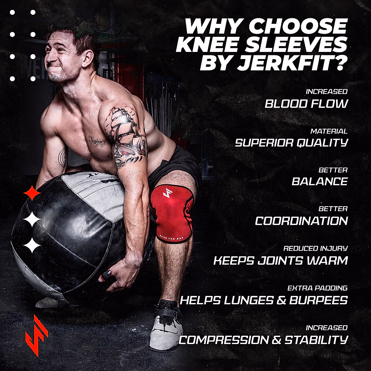 JerkFit Knee Compression Sleeve (Pair) - 5mm Thick Neoprene Knee Sleeve for Men and Women - Reversible Compression Knee Sleeves for Training, Weightlifting, Wrestling, Squats & Gym Use (Small)