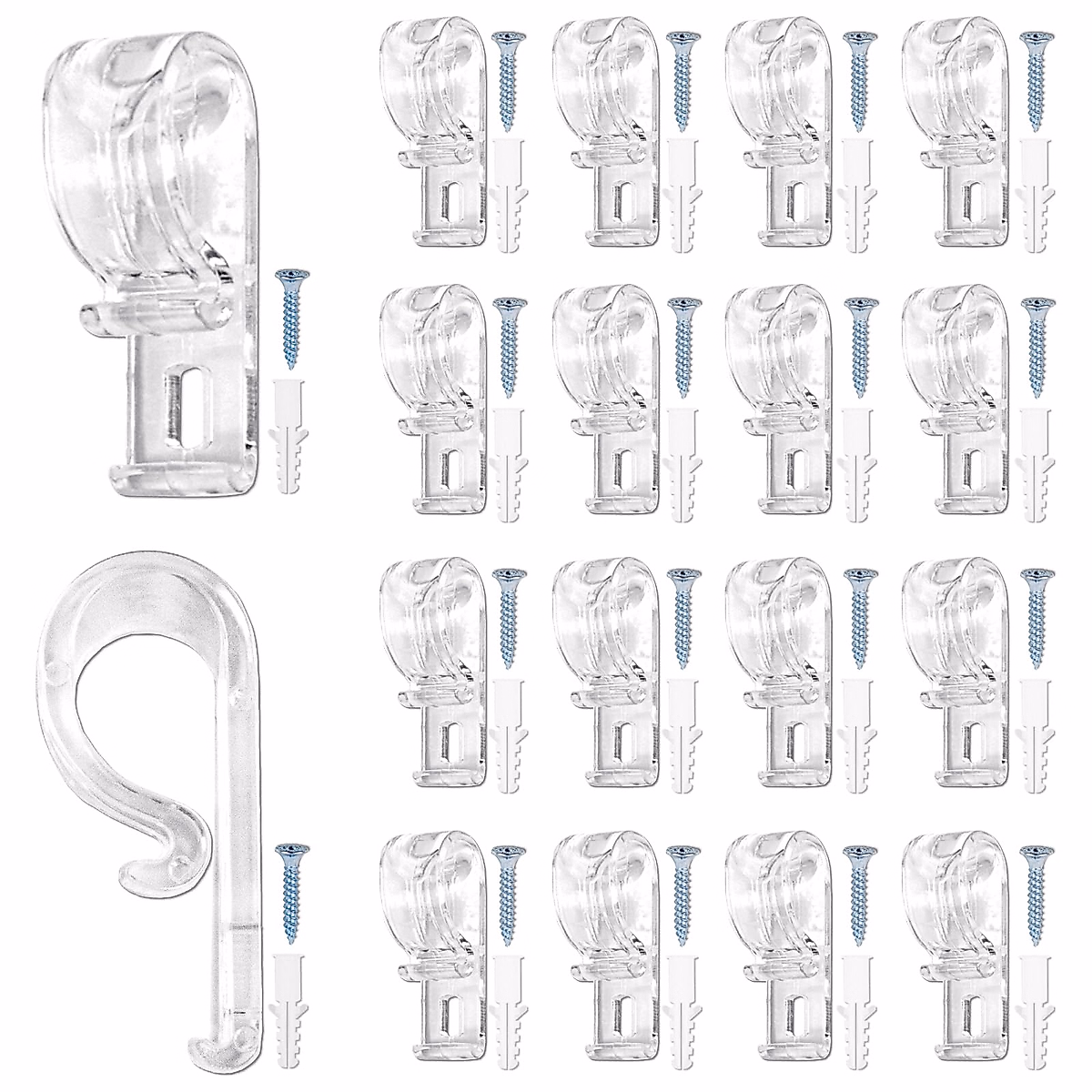 18 Sets Roller Shade Clear Safety Chain and Cord Guide Fixation Hook P Clip Blind Cord Holder Fixation Hook Fixation Hook for Bead Chain for Roller Blinds (Clear)