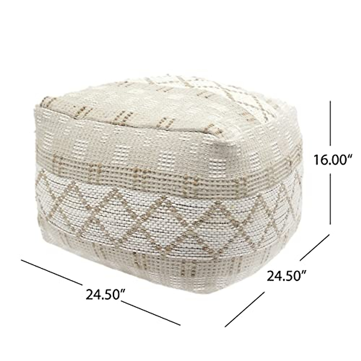 Christopher Knight Home Mag Large Square Casual Pouf, Boho, Ivory Chindi and Hemp