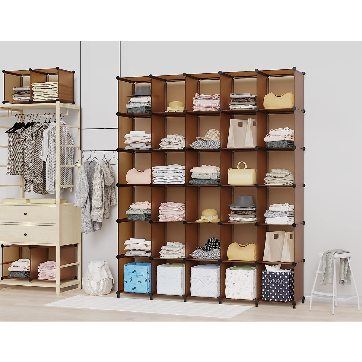HOMIDEC Cube Storage Organizer 16-Cube Storage Shelf, Closet Organizer for Garment Racks, Closet Organizers and Storage with Metal Hammer, Bookshelf for Kids, (48.4 L x 12.2 W x 48.4 H Inches)