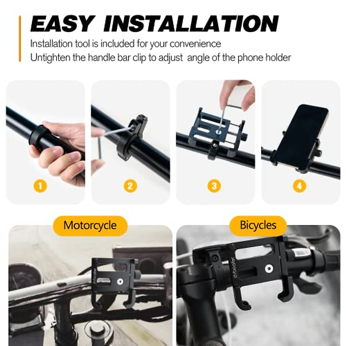Cycleafer Bike Phone Holder & Motorcycle Phone Mount for Hands-Free Navigation with iPhone 14 Plus/Pro Max, 13 Pro Max, S9, S10 & Other 4.7"-6.8" Smartphones, Scooter Phone Clip