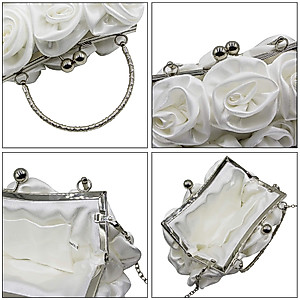 RARITYUS Women Evening Bag Silk-Like Satin Rose Shaped Clutch Handbag with Elegant Metal Handle for Party Wedding Purse