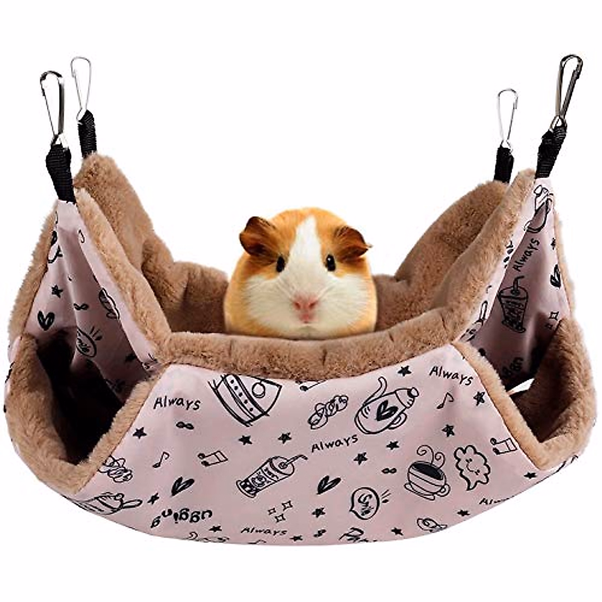 Petmolico Small Pet Hanging BunkBed Warm Hammock Bed Cage Accessories Bedding Hideout Playing Sleeping for Parrot Sugar Glider Ferret Squirrel Hamster Rat, Pink Cup - Medium Size