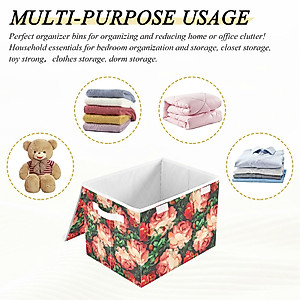 xigua Rose Storage Bin with Lids Larger Collapsible Decorative Cube Storage Bins with Handles Divider for Bedroom Closet Living Room