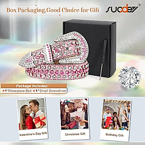 SUOSDEY Men Women Fashion Rhinestone Belt Western Cowgirl Bling Studded Design Leather Diamond Belt for Jeans Dress