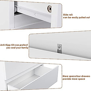FOTOSOK 4 Drawer Dresser, Modern Storage Chest of Drawers 23.6L x 15.7W x 31.5H in, Nightstand File Cabinet with 4 Drawers for Home Office, White