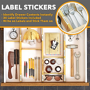 SpaceAid Bamboo Drawer Dividers with Inserts and Labels, Kitchen Adjustable Drawer Organizers, Expandable Organization for Home, Office, Dressers, 4 Dividers with 9 Inserts (13.25-17 in)