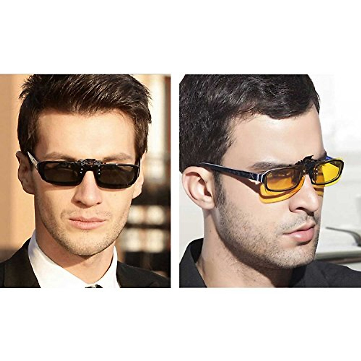 FRAZALA Polarized Clip On Night Vision Glasses for Driving Over Prescription Glasses UV400 Protection Lenses (Night Vision x 2)