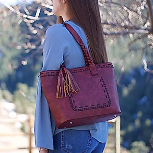 Lady Conceal Concealed Carry Purse - Locking Sophia Stitched Tote (Burgundy)