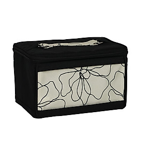 Everything Mary Sewing Kit Organizer Box, Tan Line Floral - Supplies Storage Basket for Supplies and Accessories - Organization for Thread, Needles, Notions & Scissors - Portable Craft Caddy