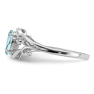 IceCarats 925 Sterling Silver Diamond Blue Aquamarine Oval Ring Gemstone Band Size 9.00