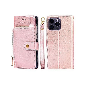Arseaiy Case for Oppo Find X2 Pro Flip Phone Case PU Leather Zipper Pocket Wallet Case Cover with Card Holder Kickstand Shell Pink