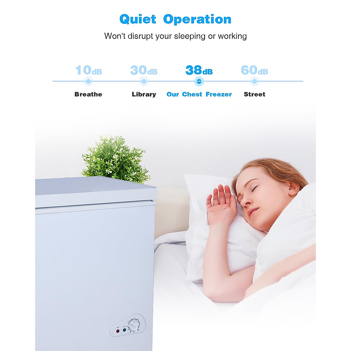 Kazigak Compact Chest Freezer, 3.5 Cu.Ft. Deep Freezer with Basket, 6 Level Adjustable Temperature, Top Door Mini Freezer White