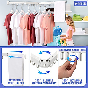 Zomhusea Wall Mounted Drying Rack for Laundry Room Clothes Drying Rack Retractable Aluminum Folding Rack Collapsible Clothing Hanging Rack for Kitchen Counter,Cloakroom,Bathroom (White)
